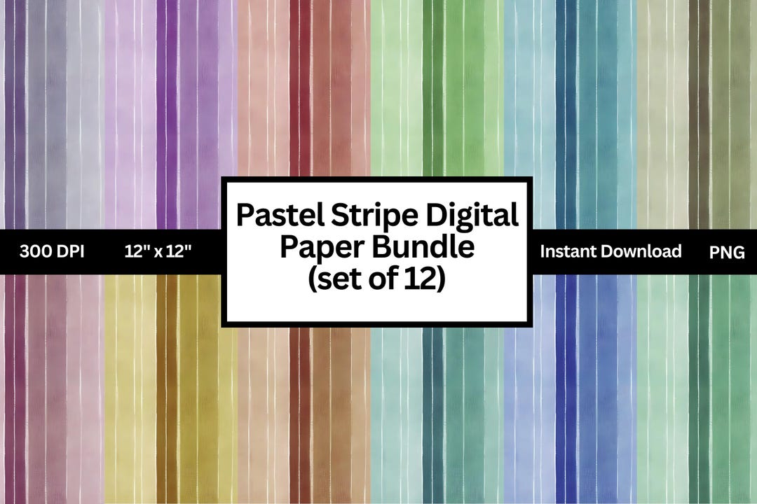 Pastel Stripes Digital Paper | 12 PNG Backgrounds | 12x12 Soft ...