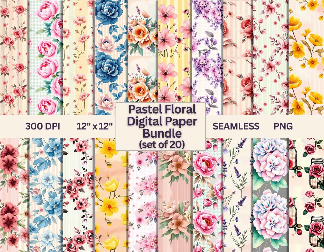 Pastel Floral Digital Paper Bundle – Romantic Rose, Garden Blooms ...
