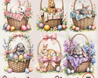 Easter Bunny in a Basket Clipart Bundle – Adorable Easter Clipart ...