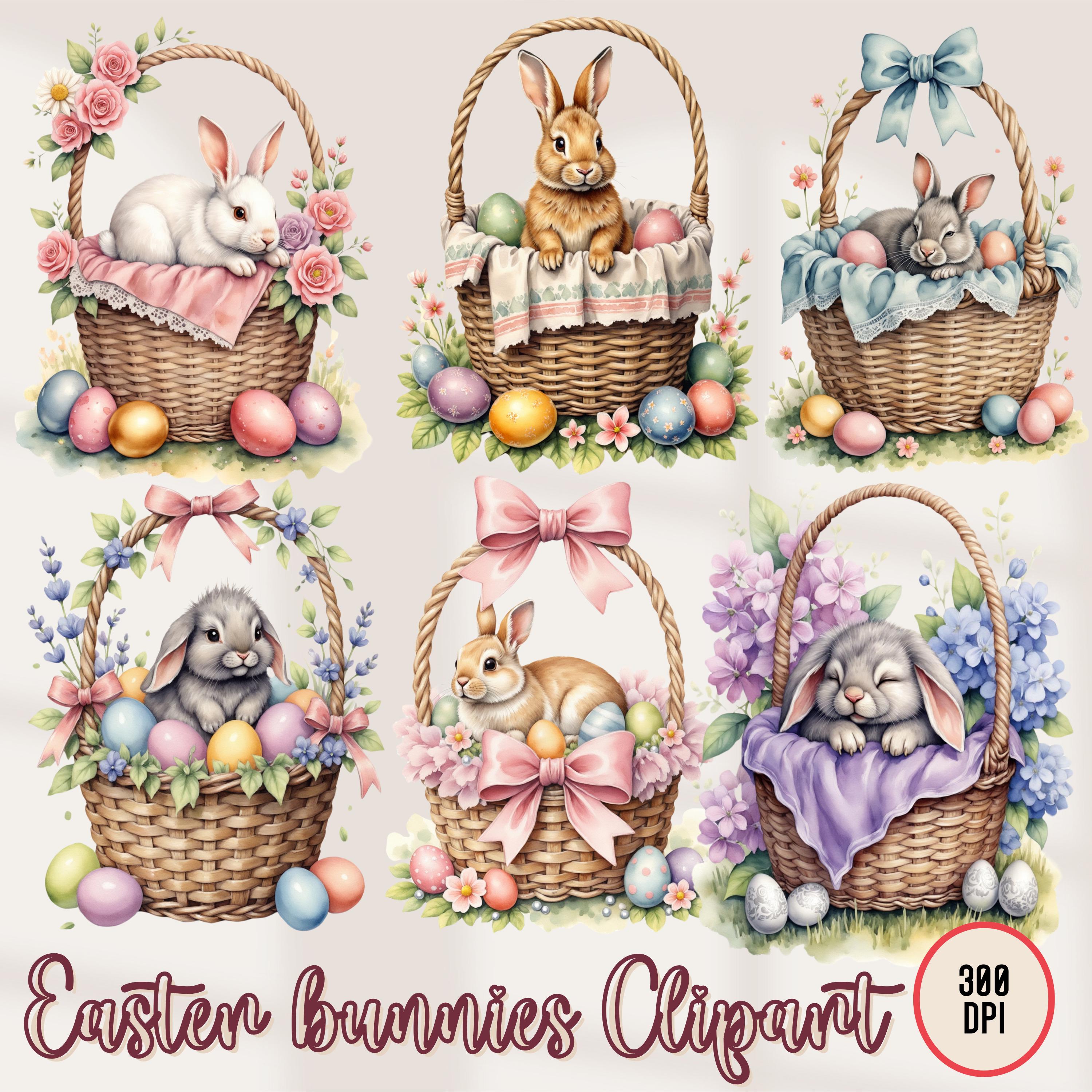 Easter Bunny in a Basket Clipart Bundle – Adorable Easter Clipart ...