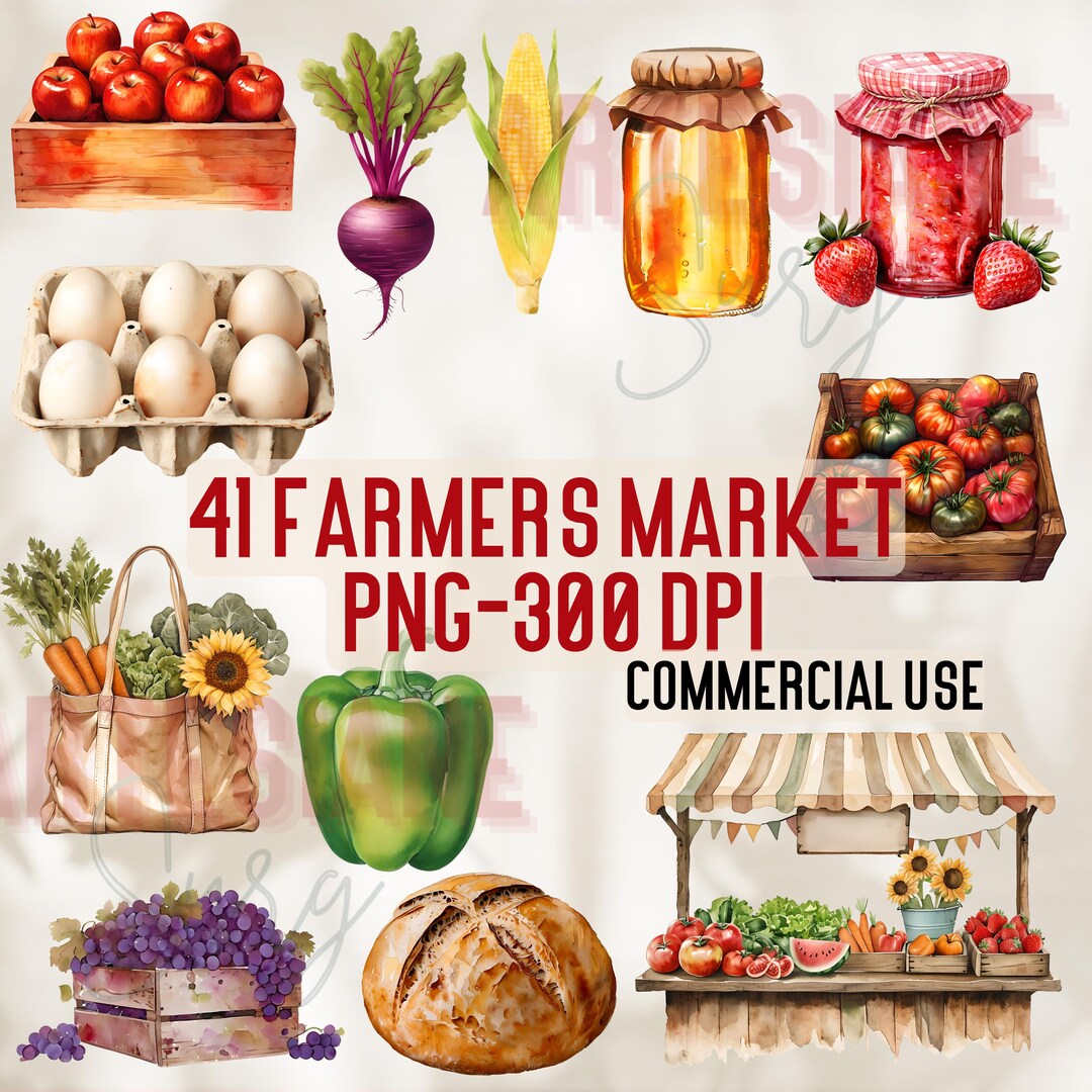 Farmers Market Clipart Bundle | Cute Fruit Clipart 41 PNG Graphics ...