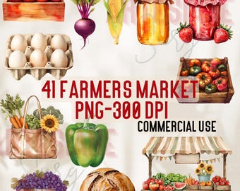 Farmers Market Clipart Bundle | Cute Fruit Clipart 41 PNG Graphics ...