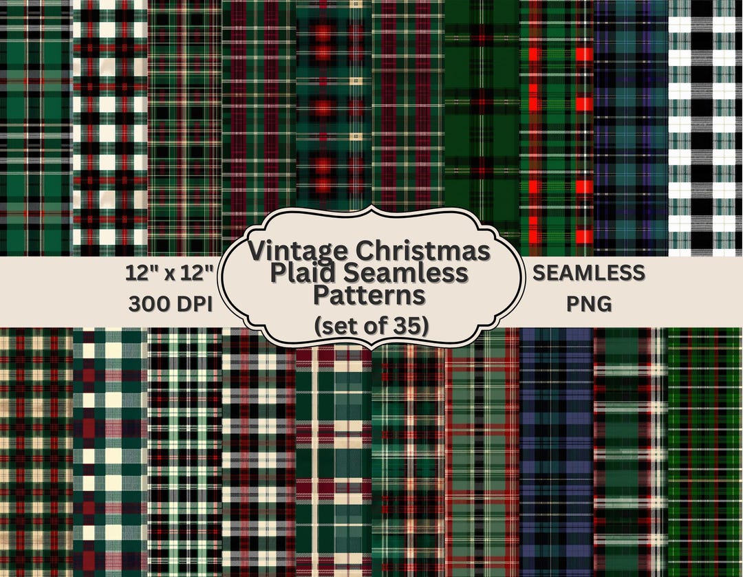 35 Vintage Christmas Plaid Seamless Patterns, Tartan Digital Paper ...