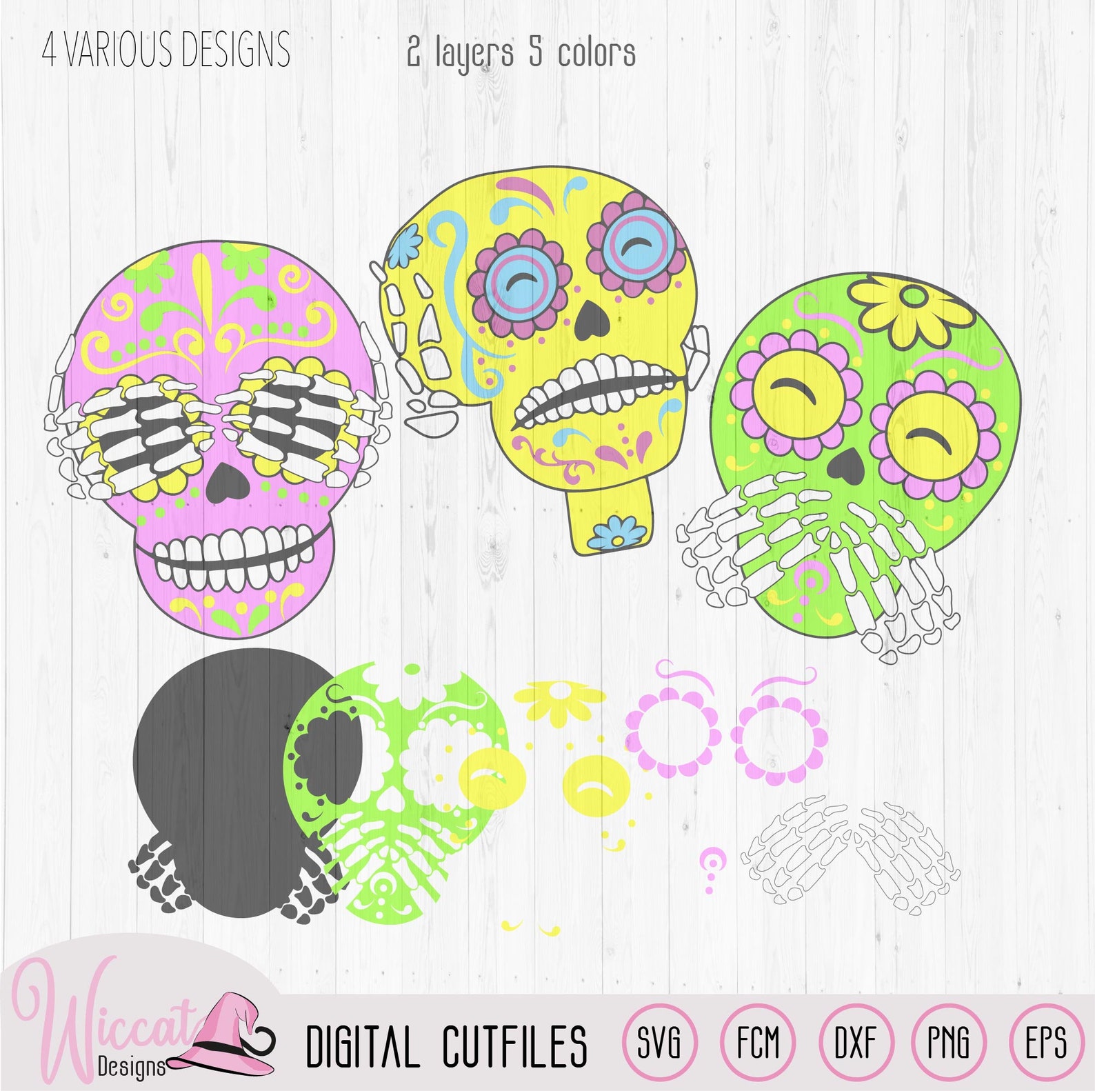 3 Sugar Skulls Svg Three Wise Skulls Skeleton Heads Day of - Etsy