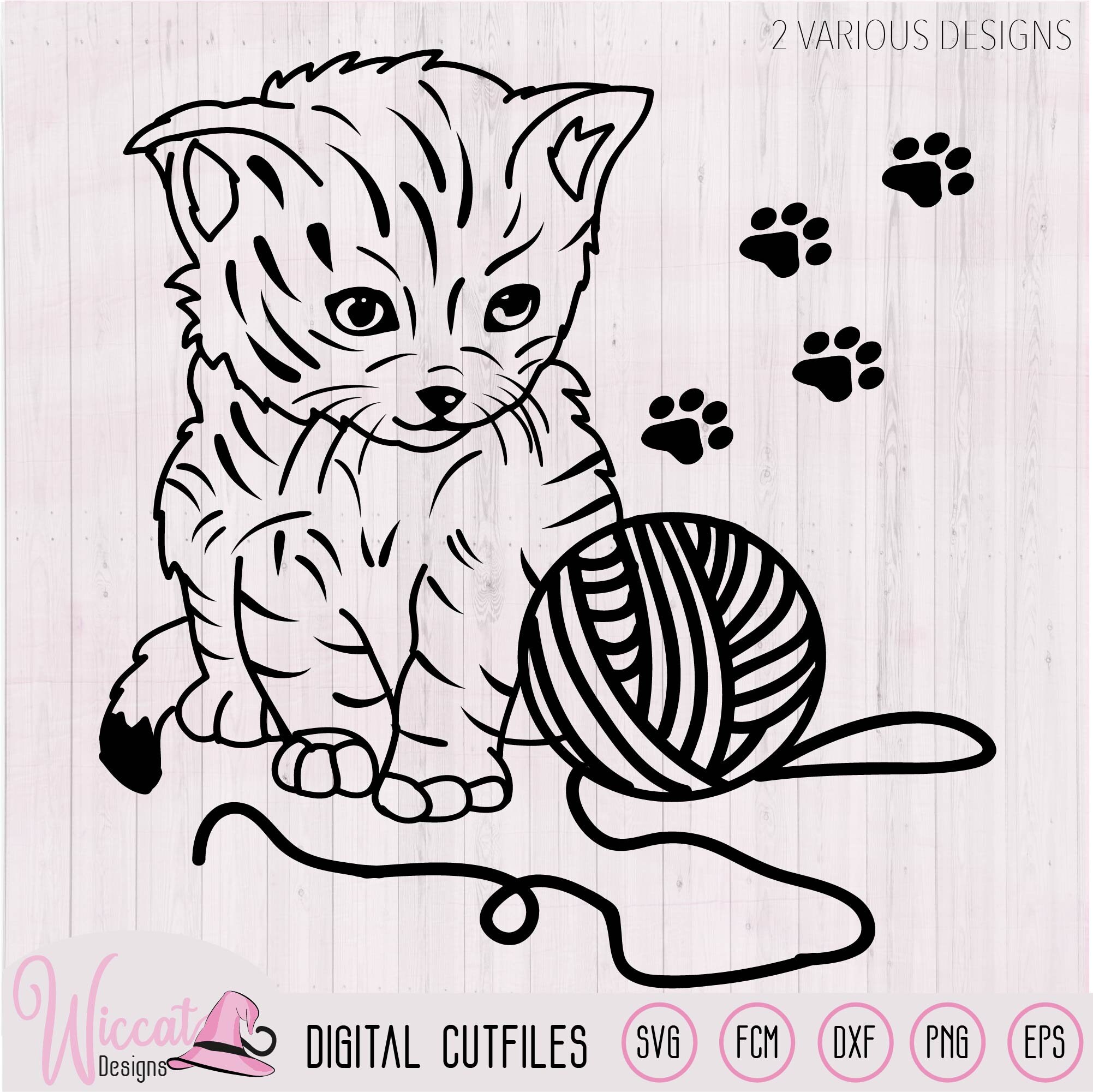 Cute Line Art Kitten mit Wolle Svg katze svg tiere svg - Etsy.de