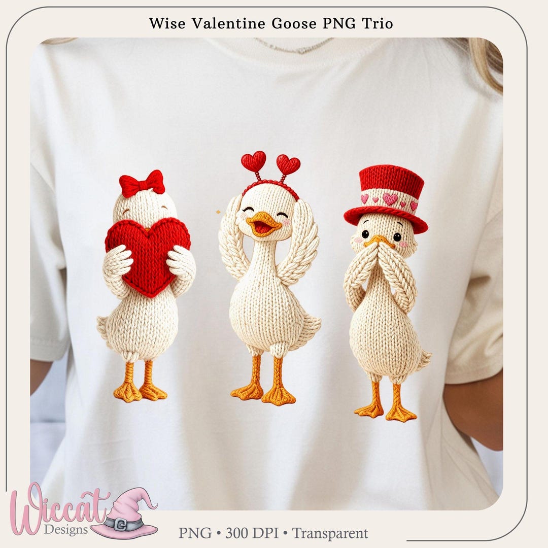 Valentine Goose Faux Knitted Clipart | Silly Goose PNG Trio for ...