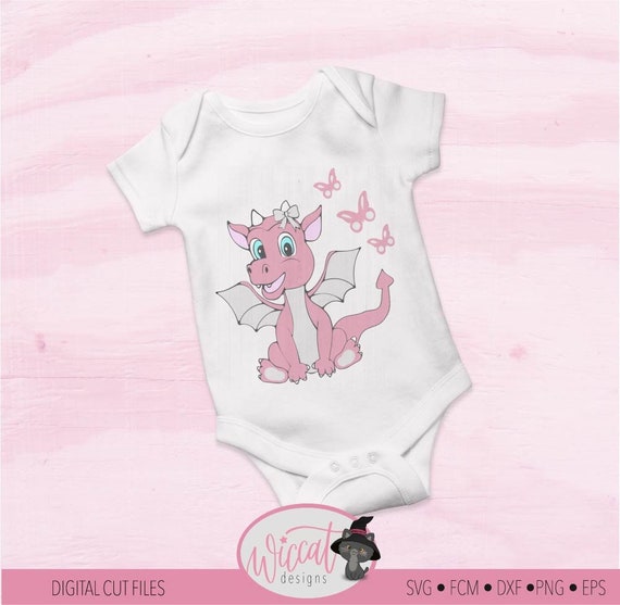Cute dragon Girl for baby girl nursery svg Dragon with wings | Etsy
