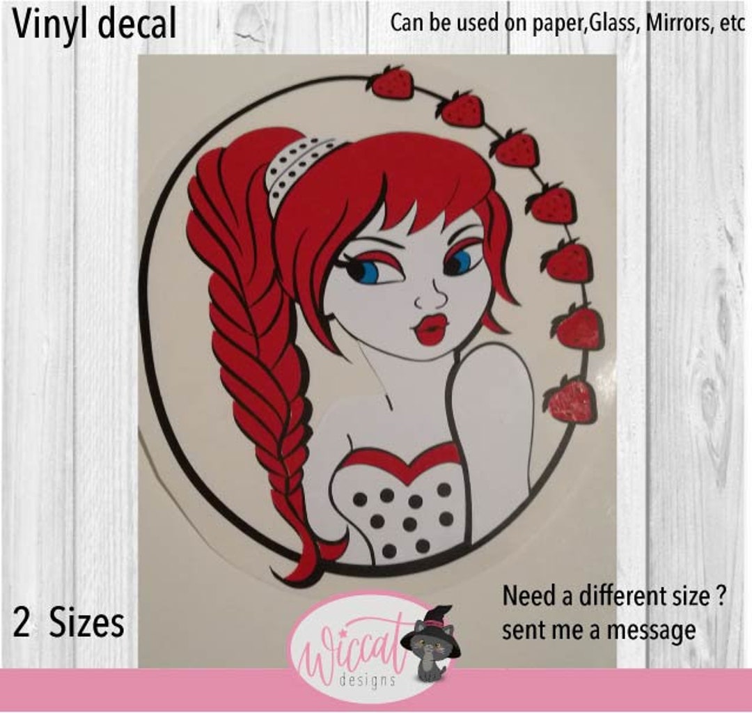 Strawberry Girl Decal, Pin up Girl Cartoon Sticker, Self Adhesive ...