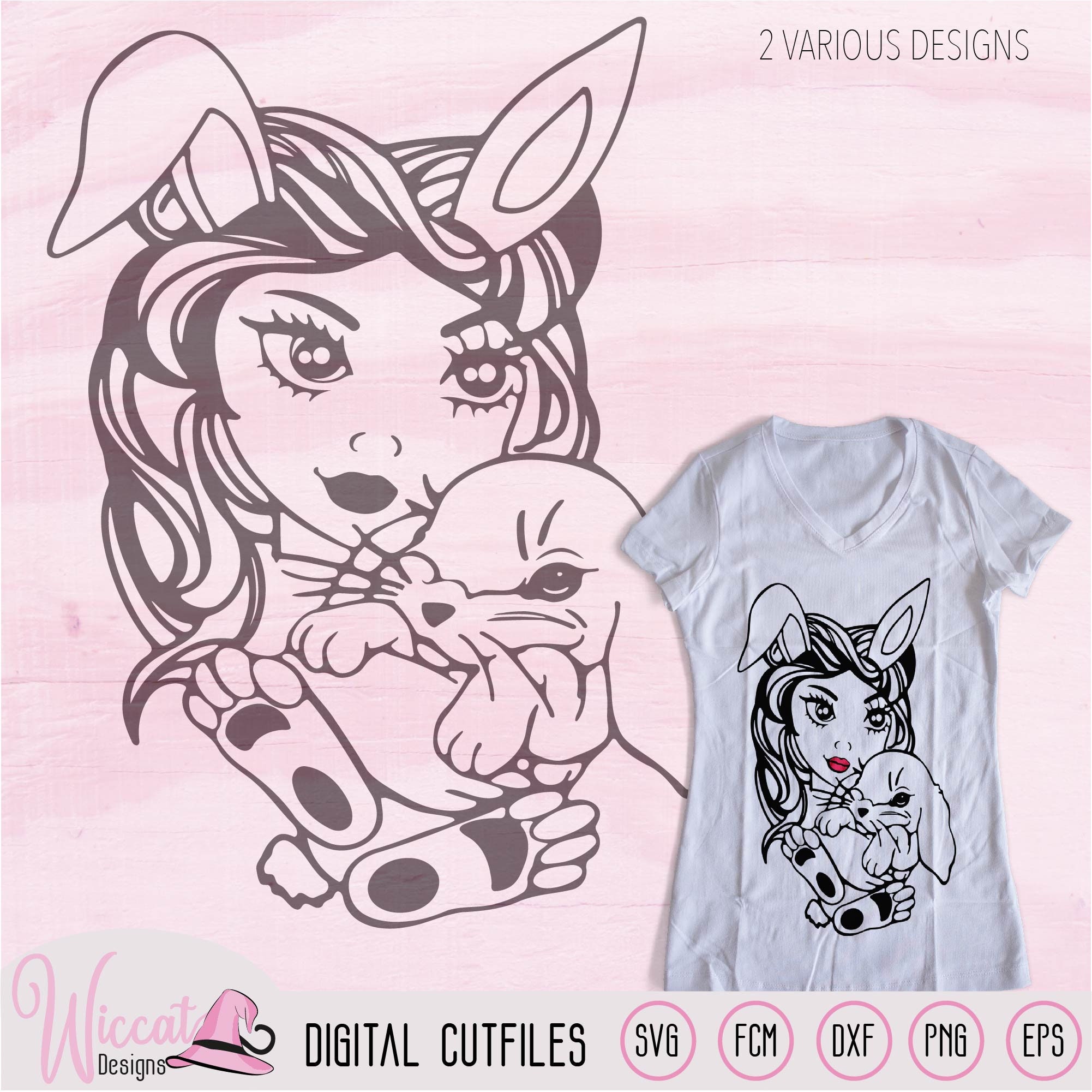 Girl with bunny ears and bunny Bunny girl face Line art | Etsy