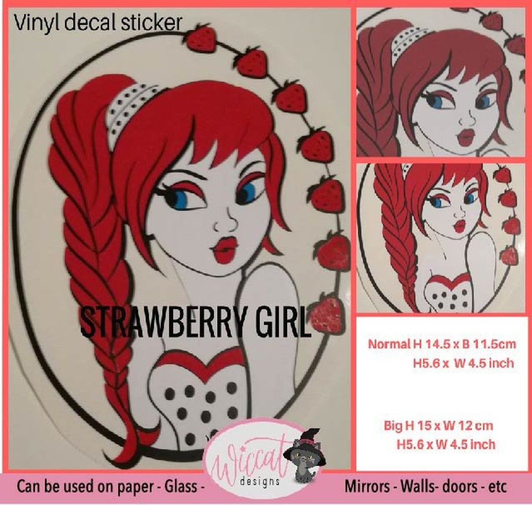 Strawberry Girl Decal Pin up Girl Cartoon Sticker Self - Etsy