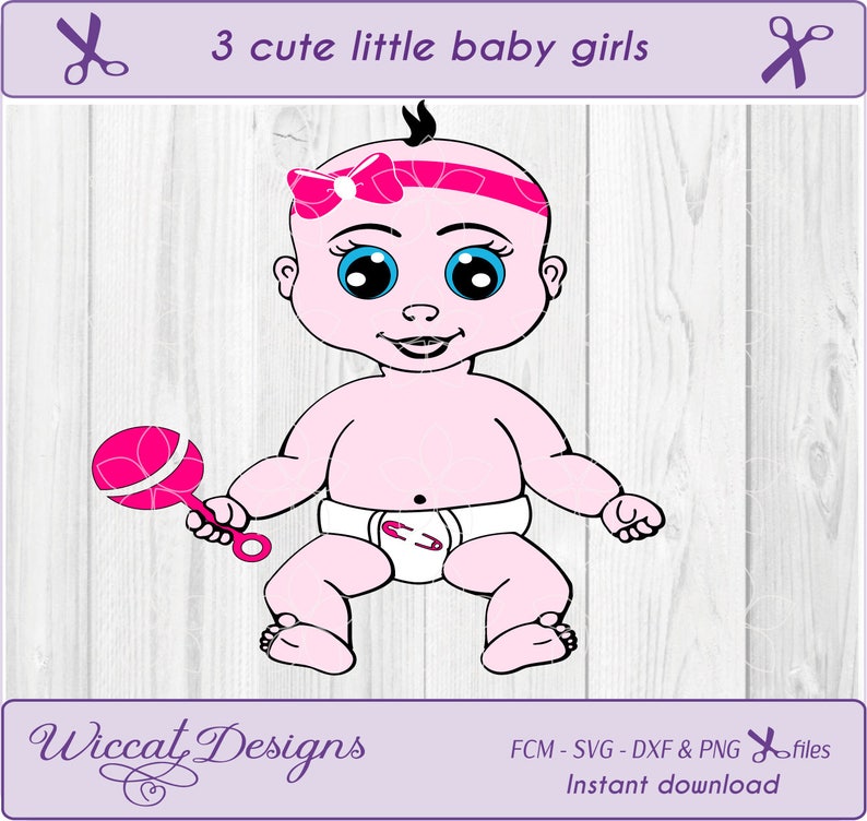 Cute Baby Girl With Rattle and Hair Bow Svg Newborn Little | Etsy