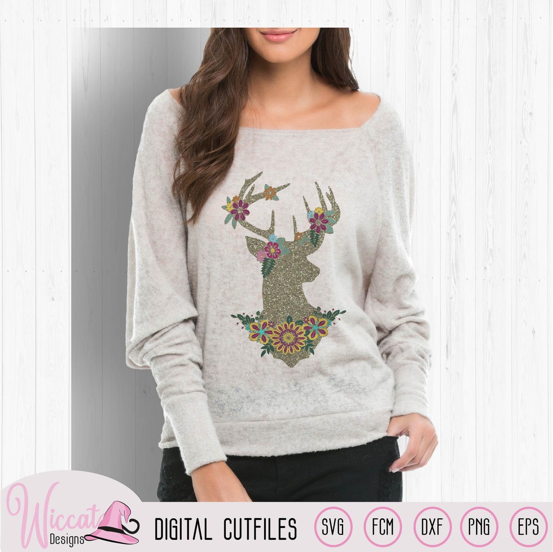 Blumen Reh, Silhouette Reh, Rentier svg, Weihnachten Pullover svg ...