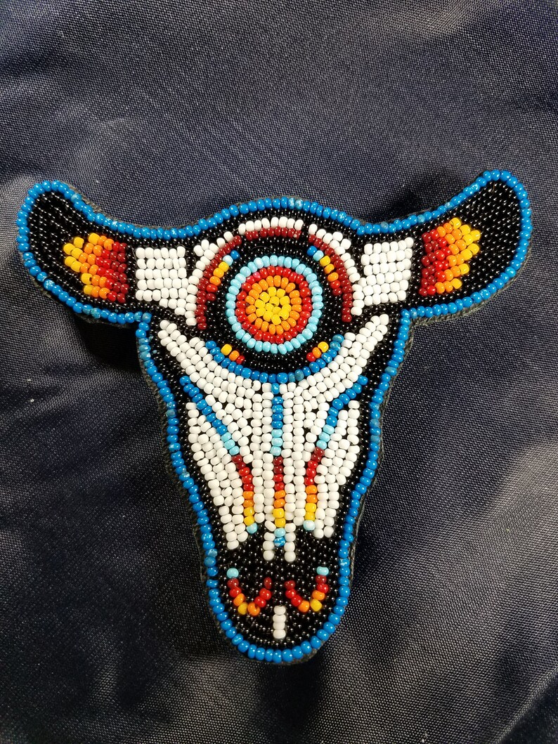 Beaded Buffalo Skull Deer Cow Bison Brooch Jewelry Seed Beads | Etsy