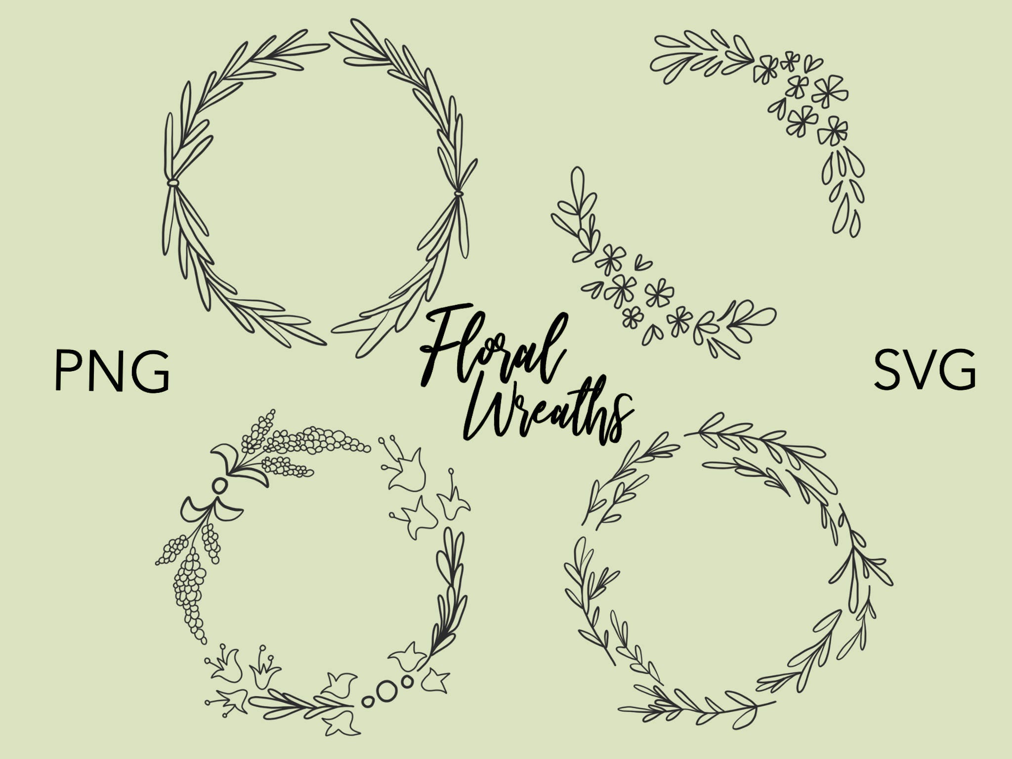Art & Collectibles Drawing & Illustration laurels doodle clipart floral ...