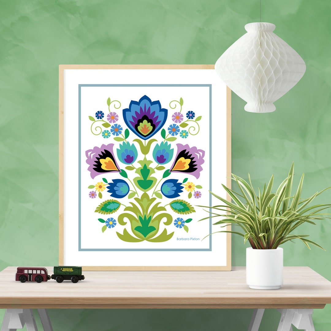 Polish Folk Fine Art Print Wycinanki Blue and Lavender Floral - Etsy