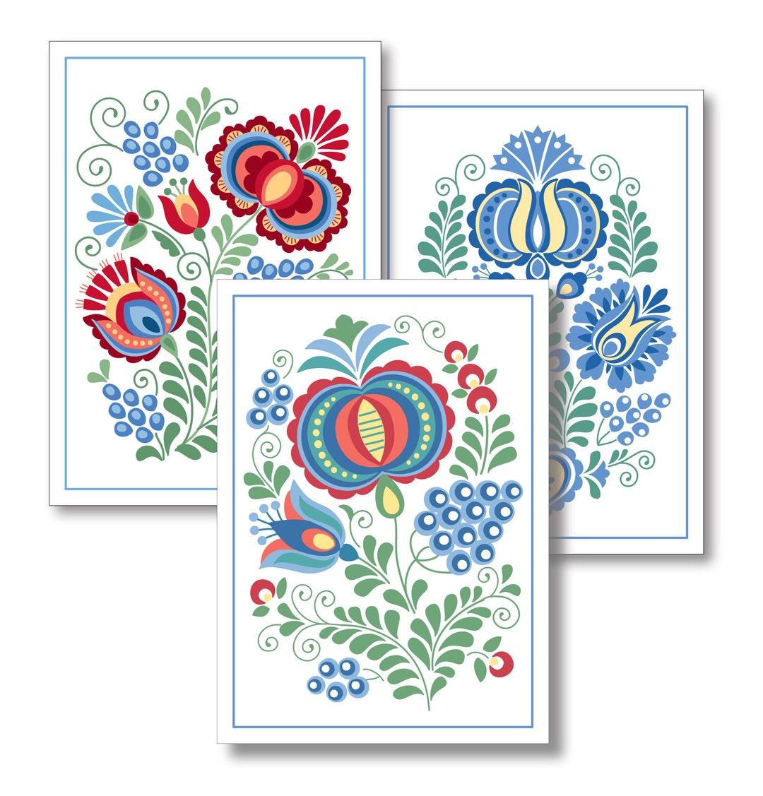 Set of Three Moravian Design Greeting Cards - Etsy