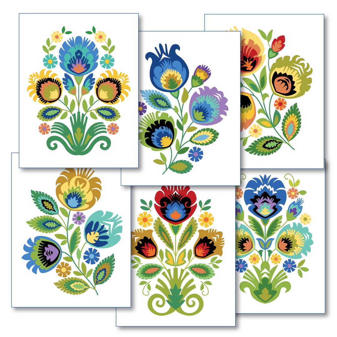 Polish Floral Wycinanki Folk Design Notecards, Set of Six - Etsy