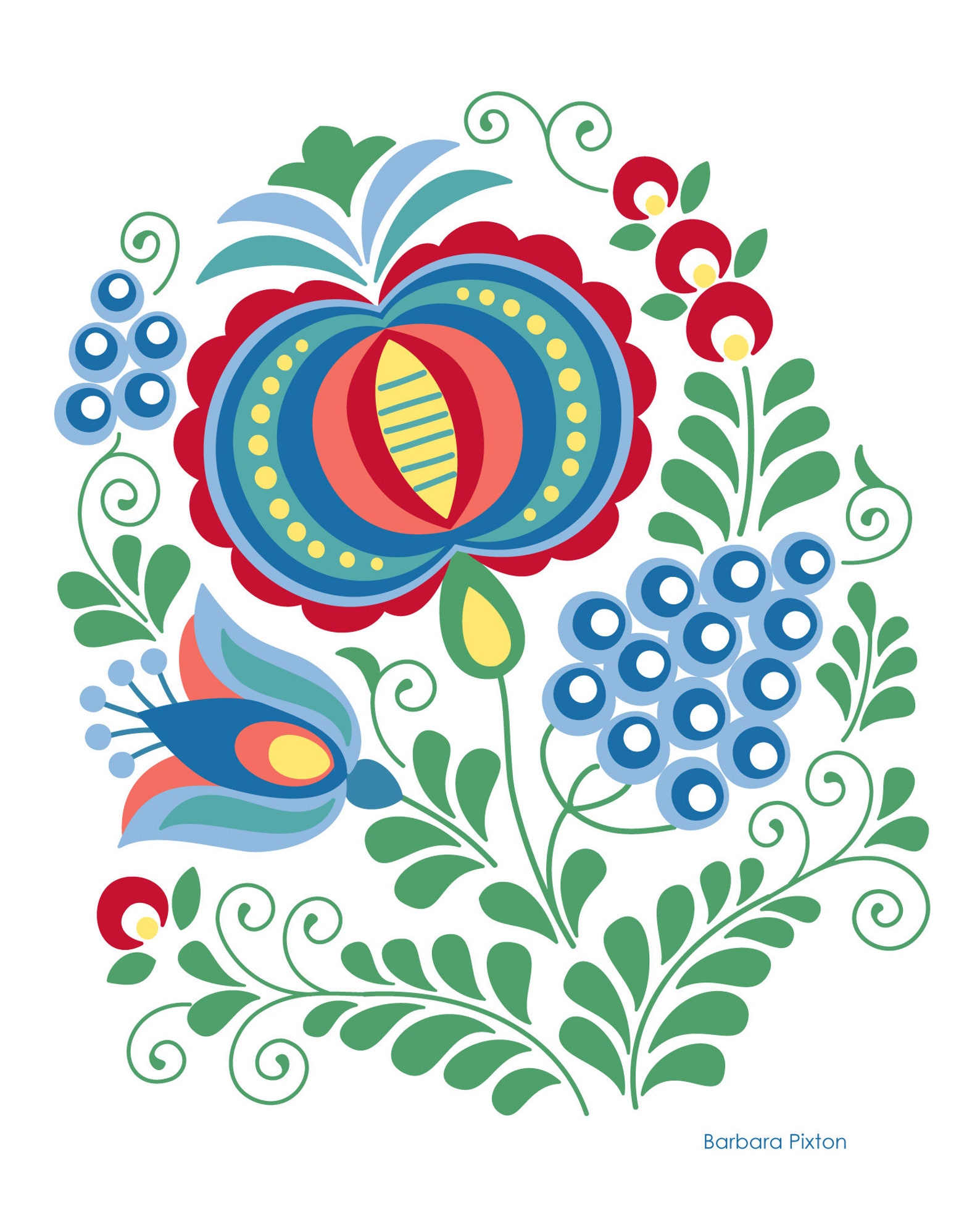 Moravian Folk Design Grapes Fine Art Print - Etsy