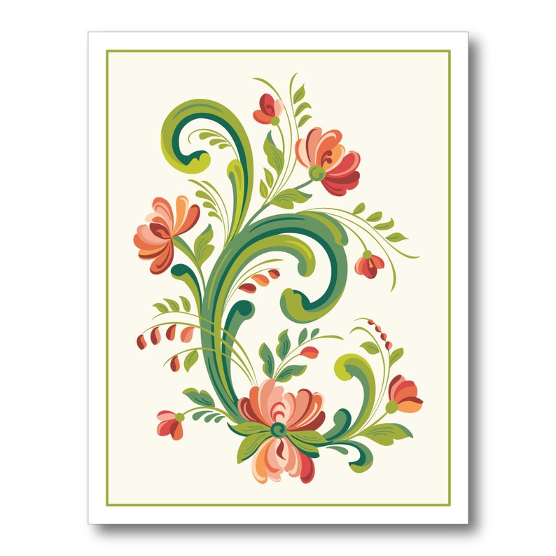 Rosemaling Norwegian Folk Style Greeting Cards, Set of Six - Etsy