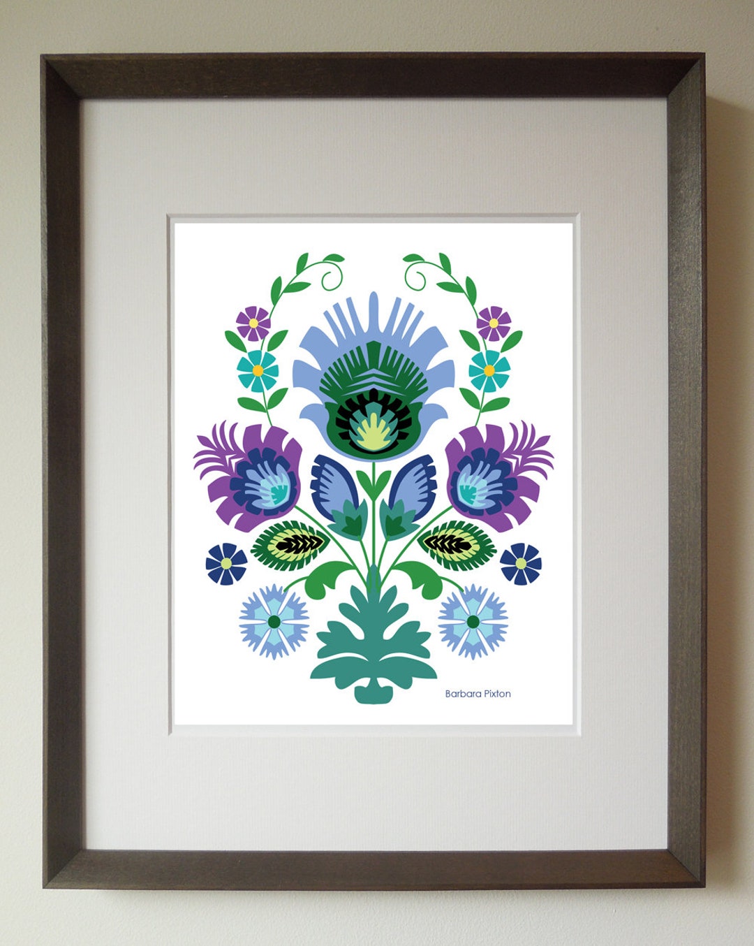 Polish Folk Fine Art Print Light Blue Flower - Etsy