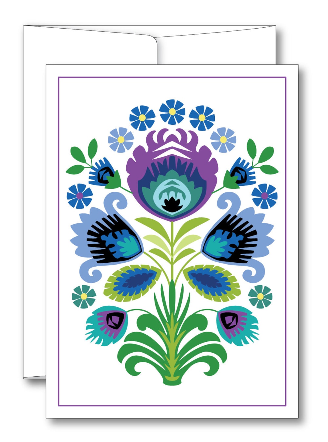 Polish Folk Design Purple Flower Greeting Card - Etsy