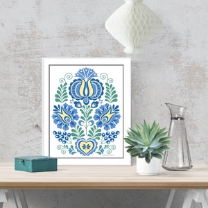 Moravian Folk Design Blue Fine Art Print - Etsy