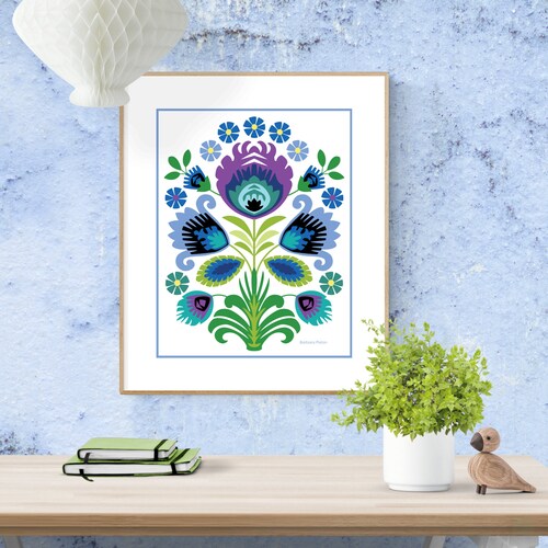 Folk Art Print Polish Pattern Floral Wall Art Flower Art - Etsy