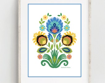 Polish Folk Art Print Wycinanki Flower Folk Colors 5 X 7 8 X - Etsy