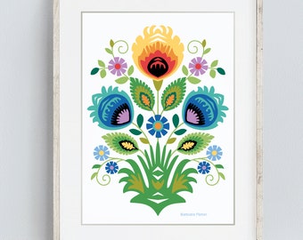 Polish Floral Botanical Folk Art Print Wycinanki Giclee - Etsy