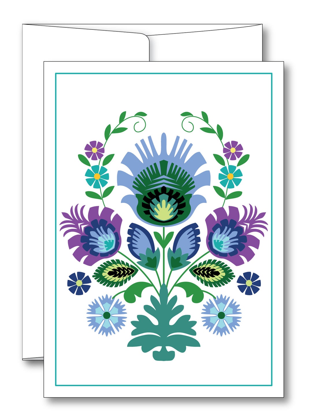 Polish Folk Design Light Blue Flower Greeting Card - Etsy