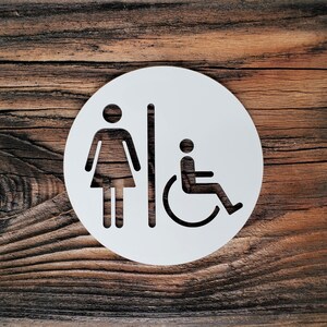 Female Restroom Sign Metal. Silver Bathroom Door Sign. Womens Toilet ...