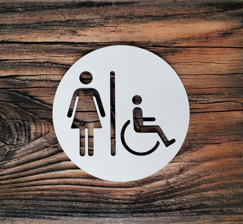 Female Restroom Sign Metal. Silver Bathroom Door Sign. Womens Toilet ...