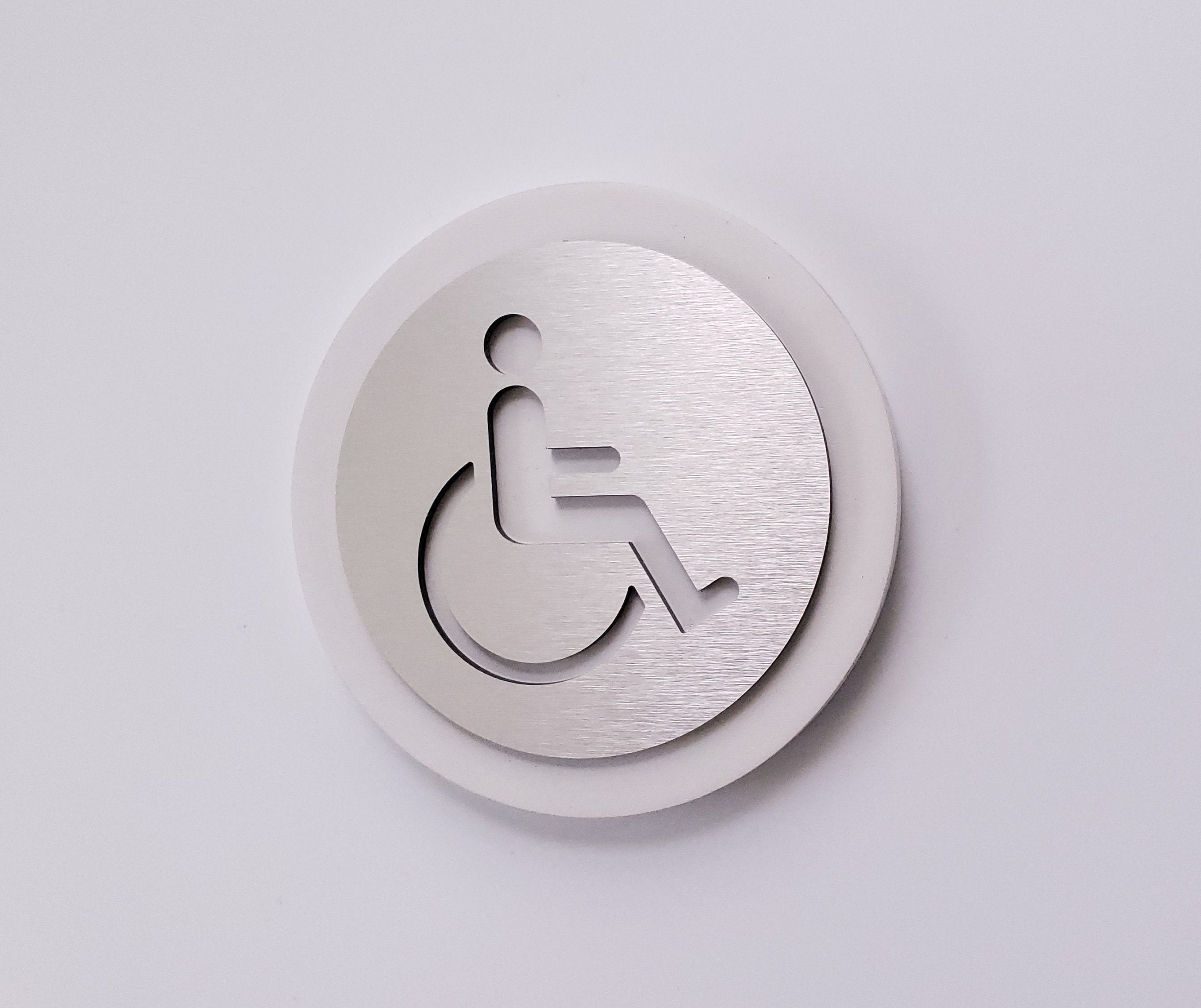 Wood and metal handicap door sign. Handicapped restroom sign. Bathroom ...