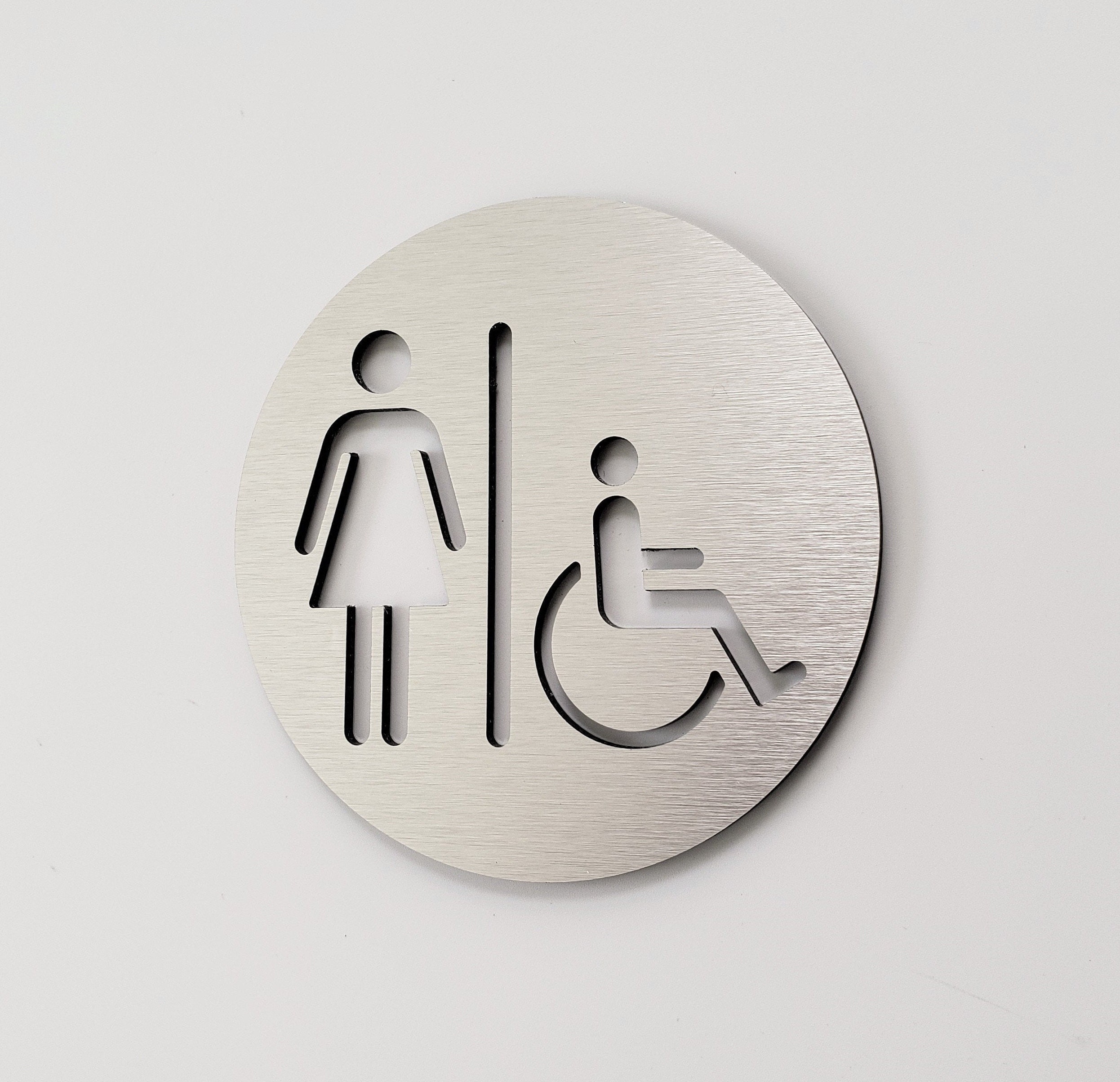 Female restroom sign metal. Silver bathroom door sign. Womens toilet ...