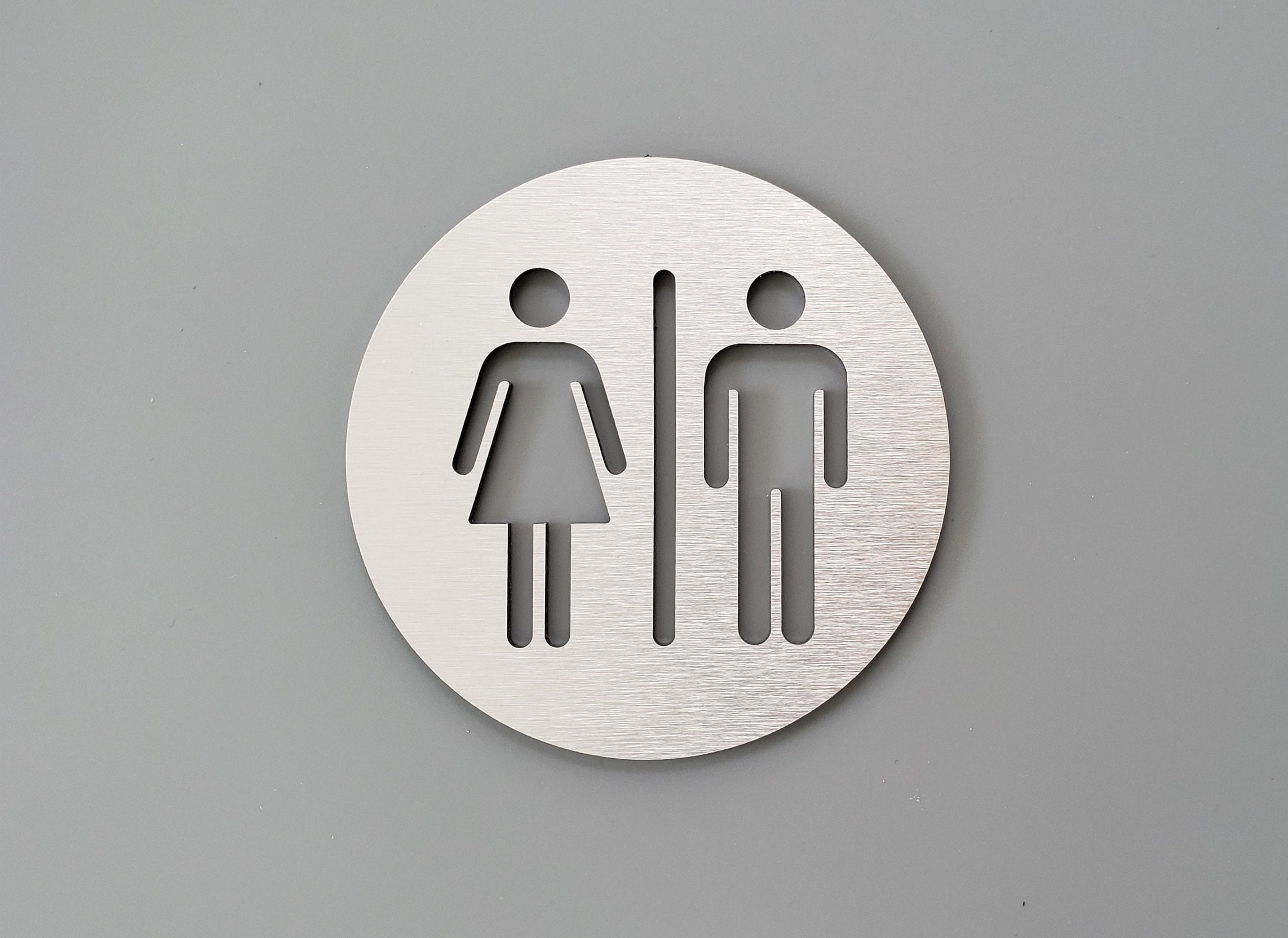 All gender restroom door sign metal. Bathroom sign. Silver. Gold ...
