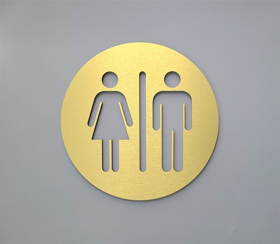 Restroom Door Sign Metal. Unisex Bathroom Sign Gold. All - Etsy