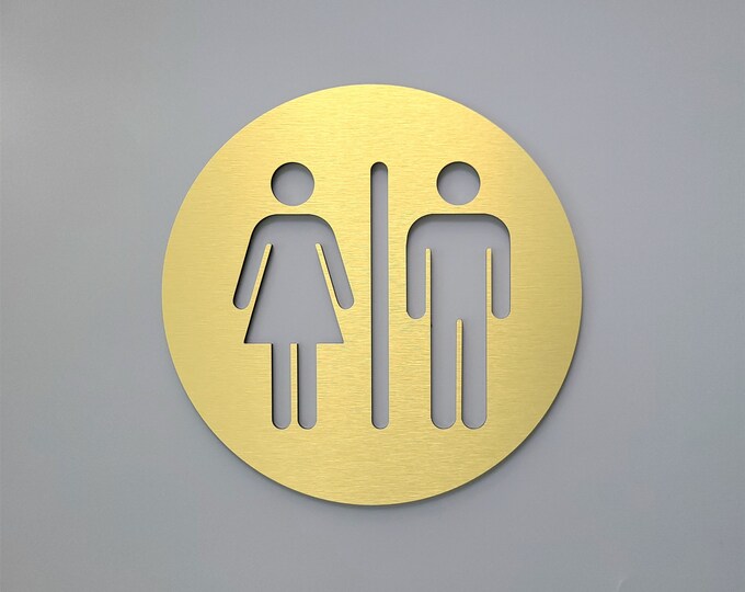 Restroom Door Sign Metal. Unisex Bathroom Sign Gold. All - Etsy