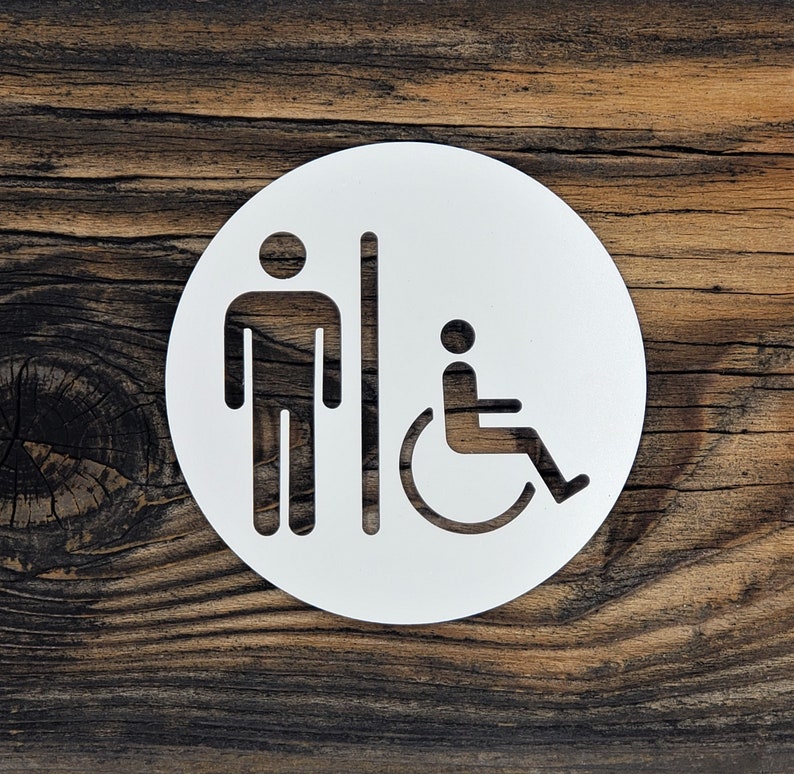 Male Restroom Sign Metal. Silver Bathroom Door Sign. Mens Toilet ...
