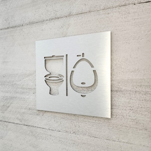 Bathroom Sign With Toilet and Urinal Symbols. All Gender Restroom Signs ...