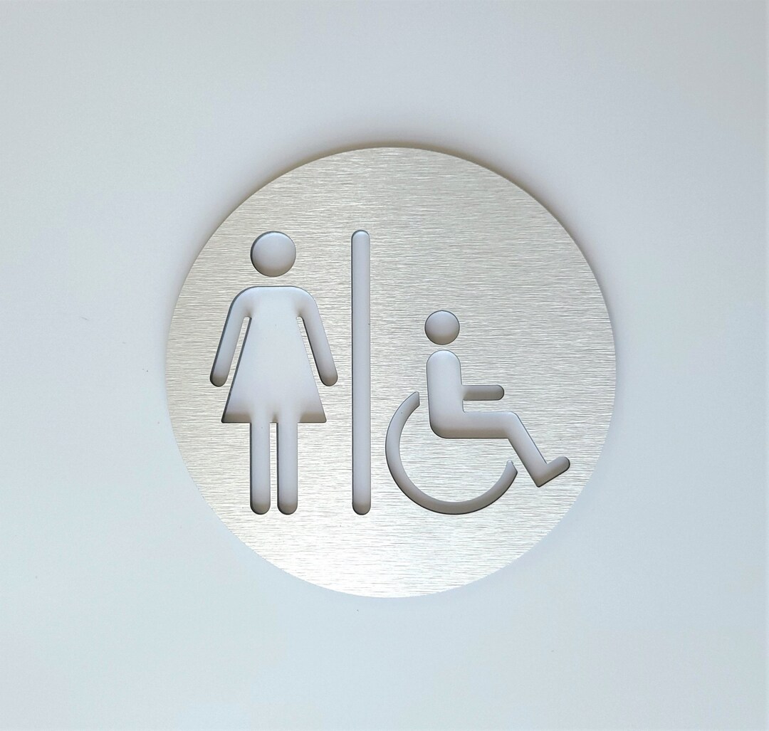 Female Restroom Sign Metal. Silver Bathroom Door Sign. Womens Toilet ...