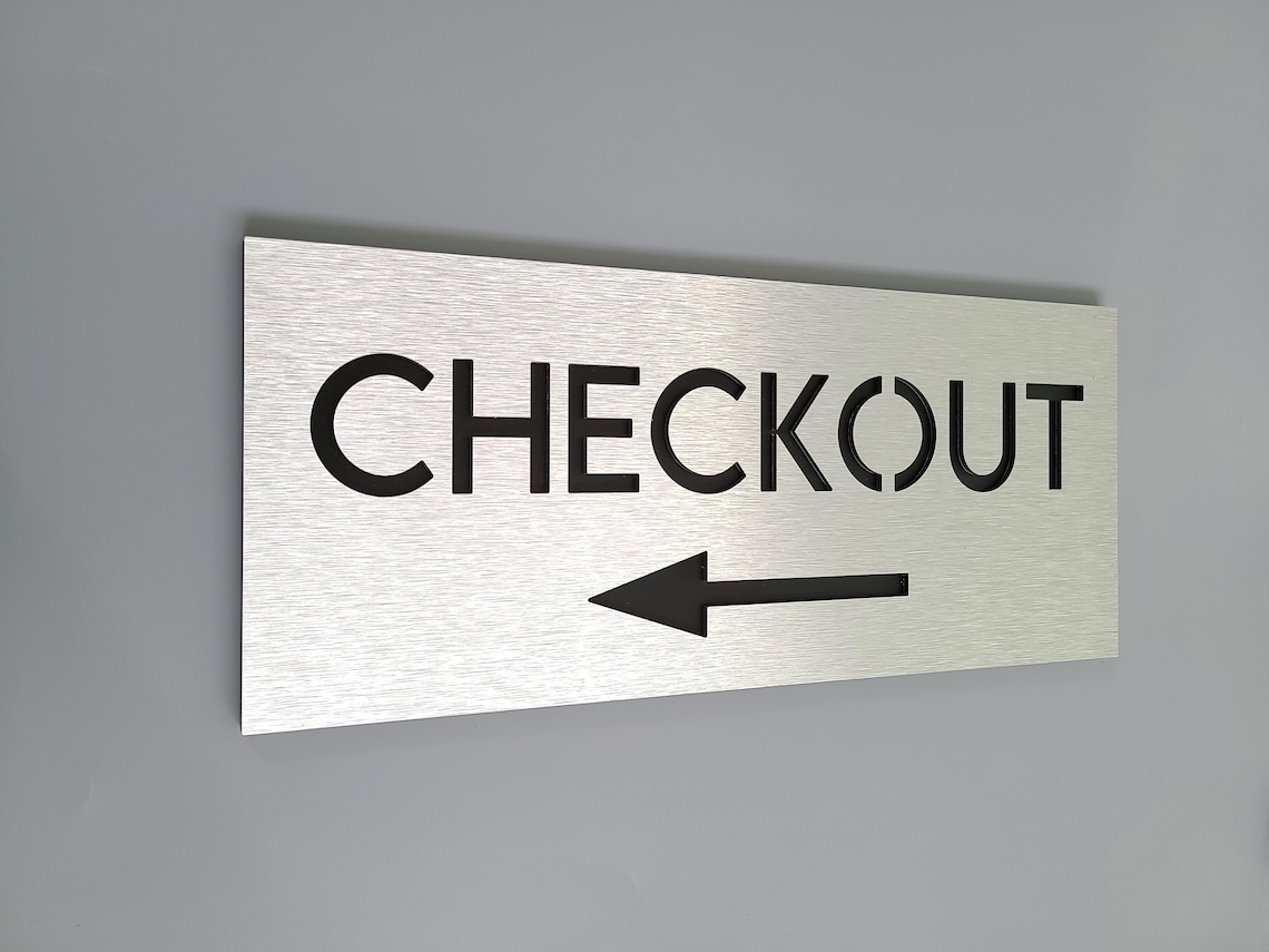 Checkout Sign With Arrow. Check Out This Way Sign. Directional Signs ...