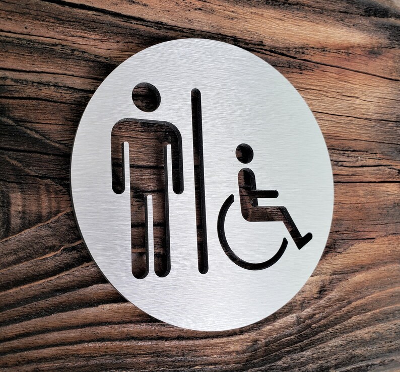 Male restroom sign metal. Silver bathroom door sign. Mens | Etsy