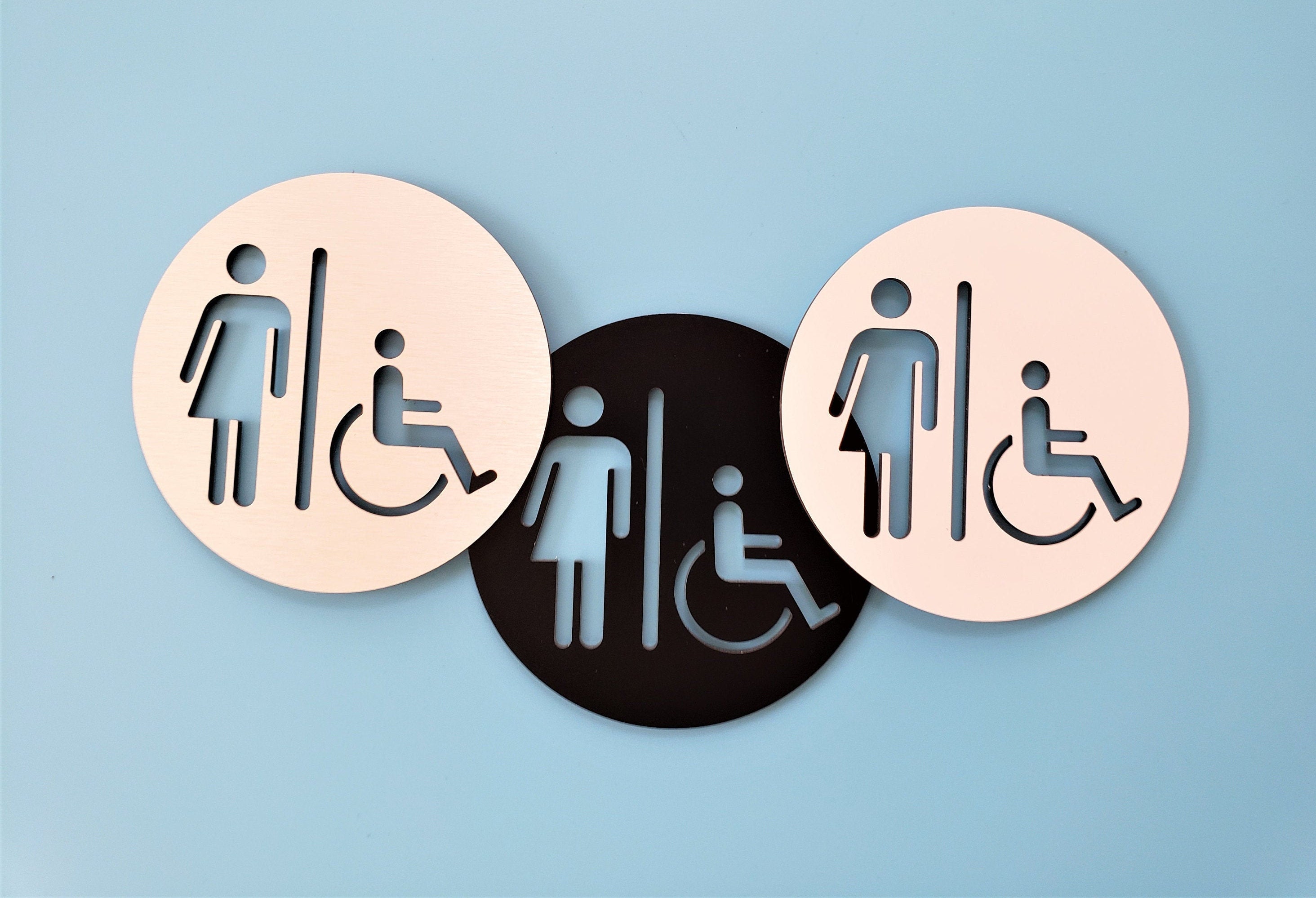 All Gender restroom sign gold. Bathroom door sign. Unisex toilet. Male ...