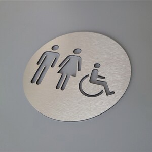 Silver Bathroom Sign. All Gender Restroom Sign. Unisex Toilet. Modern ...