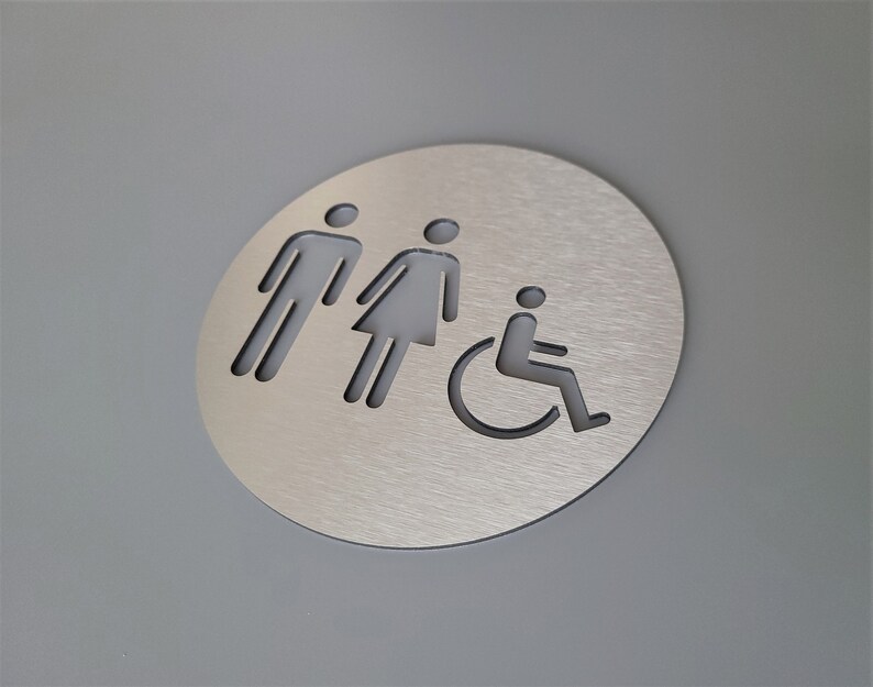 Silver Bathroom Sign. All Gender Restroom Sign. Unisex Toilet. Modern ...