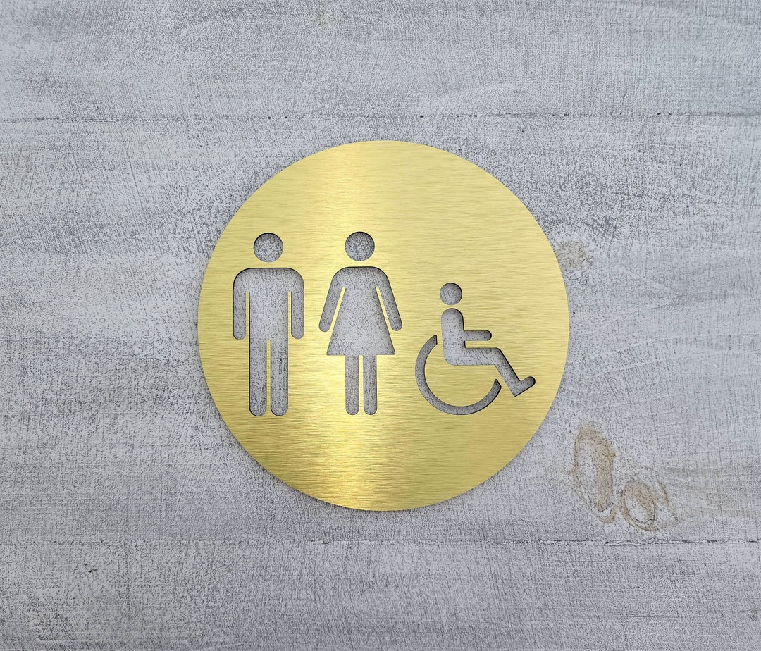 Gold Bathroom Sign. All Gender Restroom Door Sign. Unisex Toilet ...