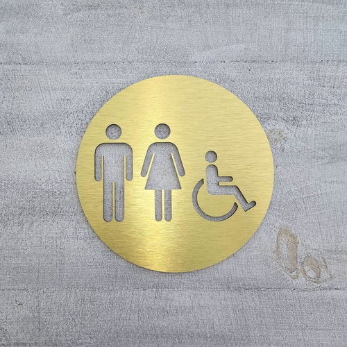 Restroom Door Sign Metal. Unisex Bathroom Sign Gold. All - Etsy