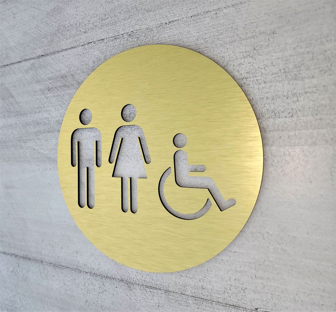 Gold Bathroom Sign. All Gender Restroom Door Sign. Unisex Toilet ...