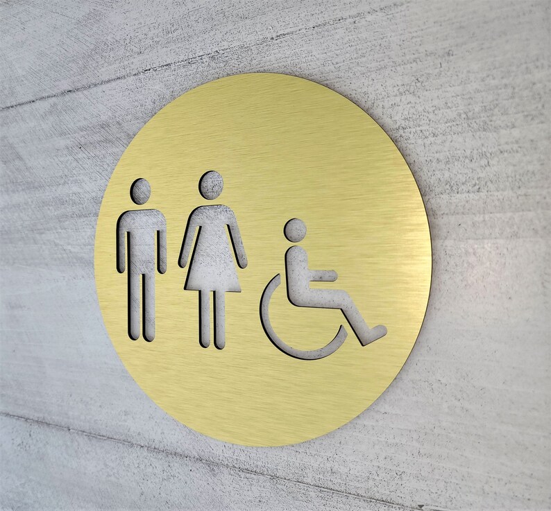 Gold Bathroom Sign. All Gender Restroom Door Sign. Unisex Toilet ...