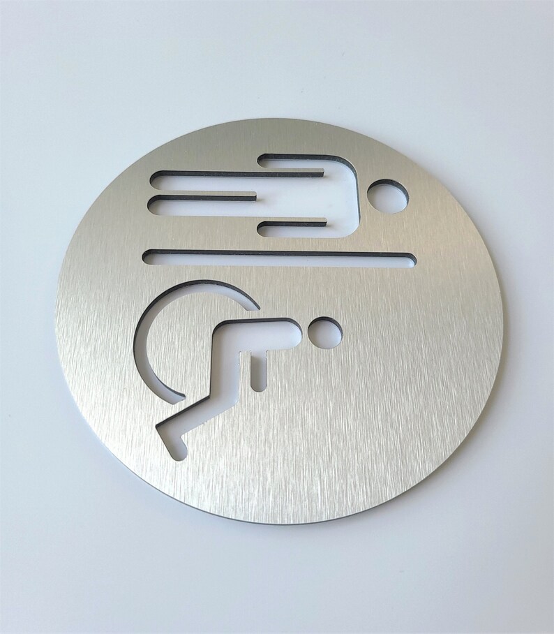 Male Restroom Sign Metal. Silver Bathroom Door Sign. Mens Toilet ...